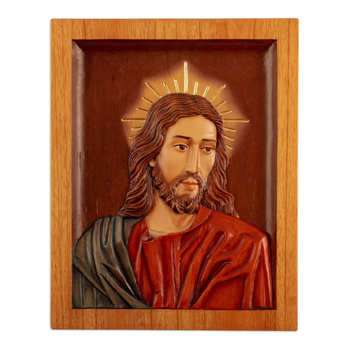 Handmade Portrait of Christ Cedar wood panel (Peru)