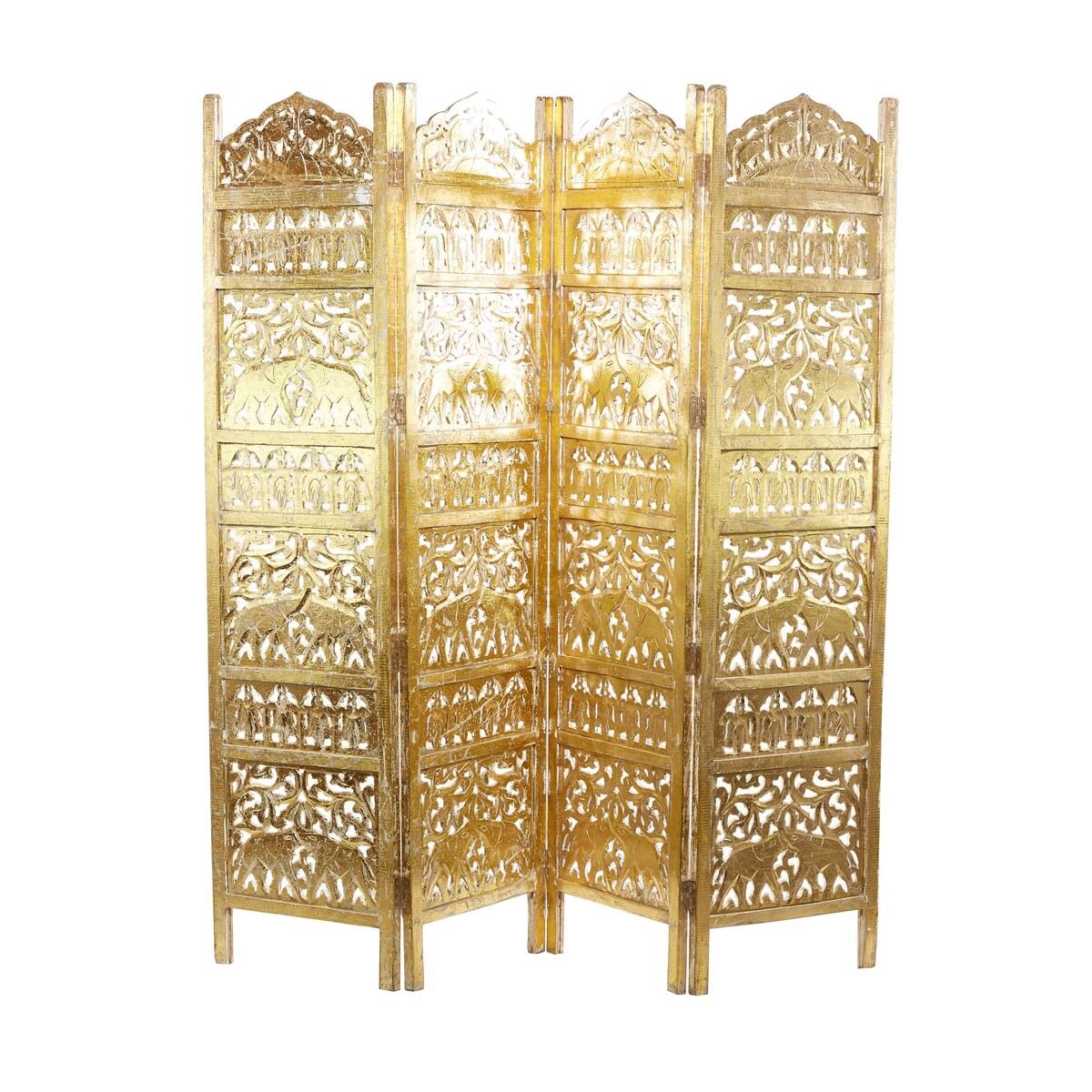 Wooden Scroll Handmade Hinged Foldable 4 Panel Room Divider Screen with ...